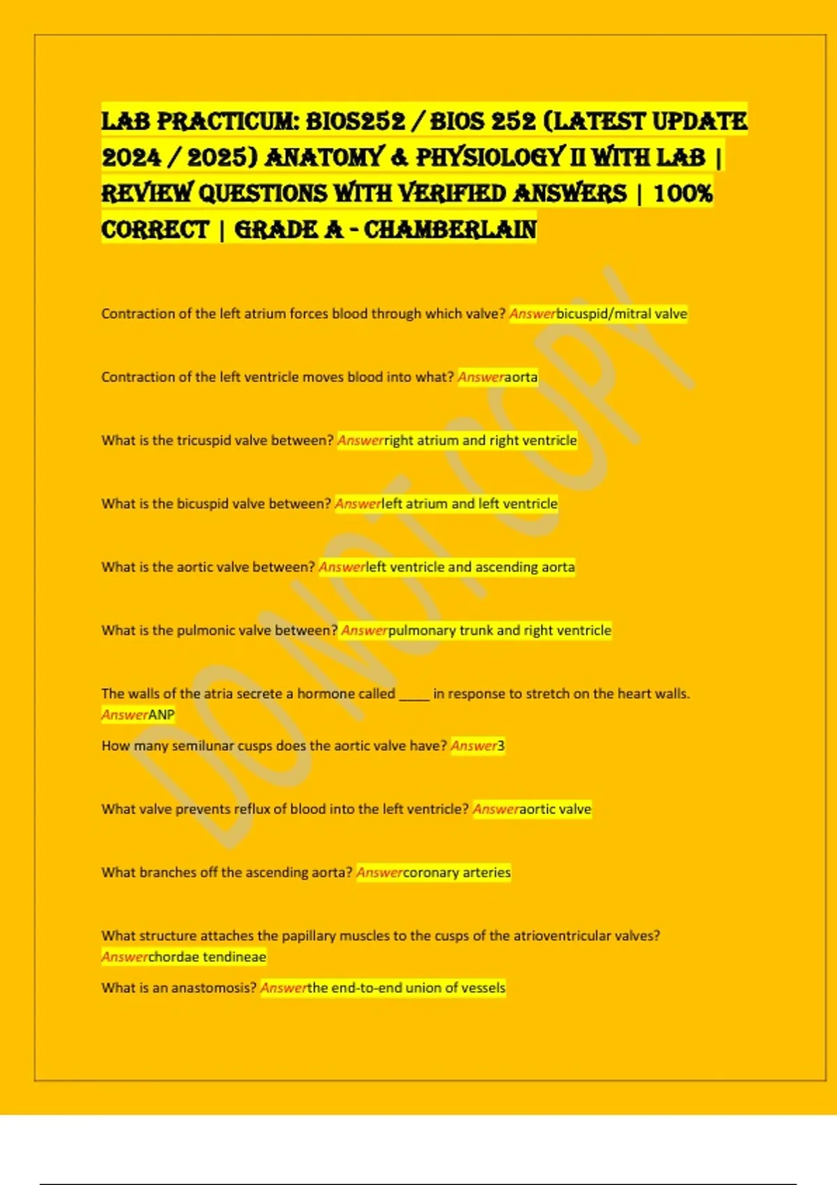 Lab Practicum: BIOS252 / BIOS 252 (Latest Update 2024 / 2025) Anatomy ...