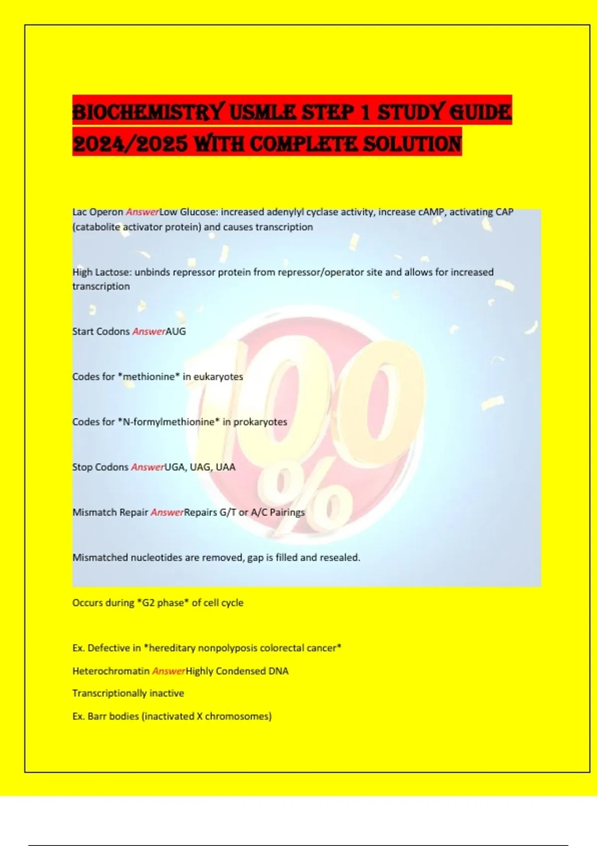 Biochemistry USMLE Step 1 Study Guide 2024/2025 with complete solution ...