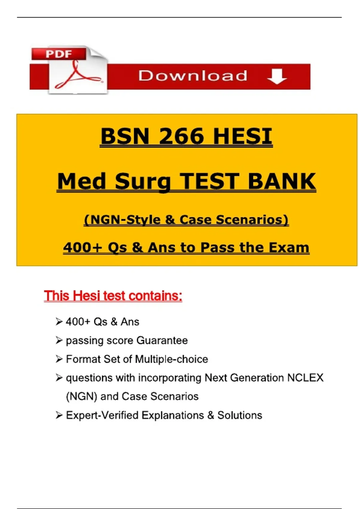 2025 BSN HESI 266 Med Surg Test Bank – 400+ Qs & Ans to Pass the Exam ...