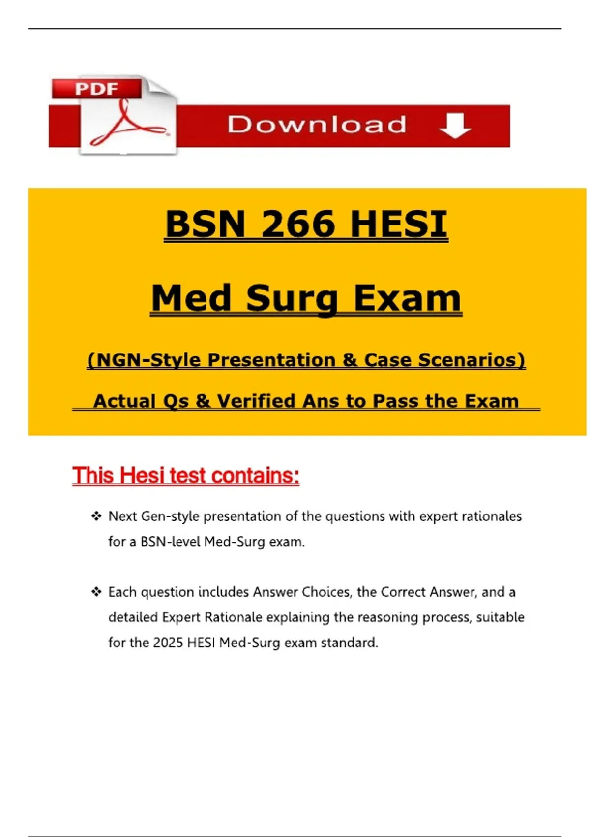 2025 BSN HESI 266 Med Surg Exam – Actual Questions with Revised Answers ...
