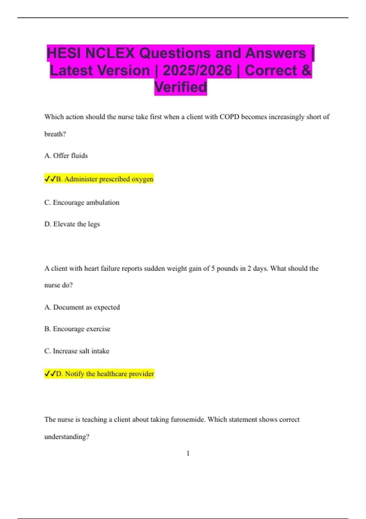 HESI NCLEX Questions and Answers | Latest Version | 2025/2026 | Correct ...