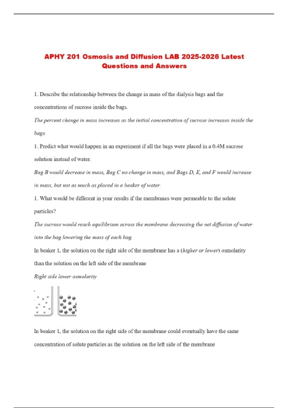 APHY 201 Osmosis and Diffusion LAB Latest Questions and Answers - APHY ...