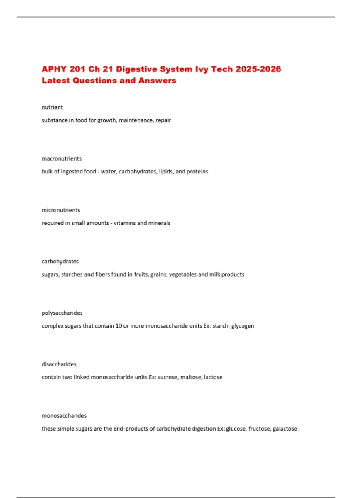 APHY 201 Ch 21 Digestive System Ivy Tech Latest Questions and Answers ...