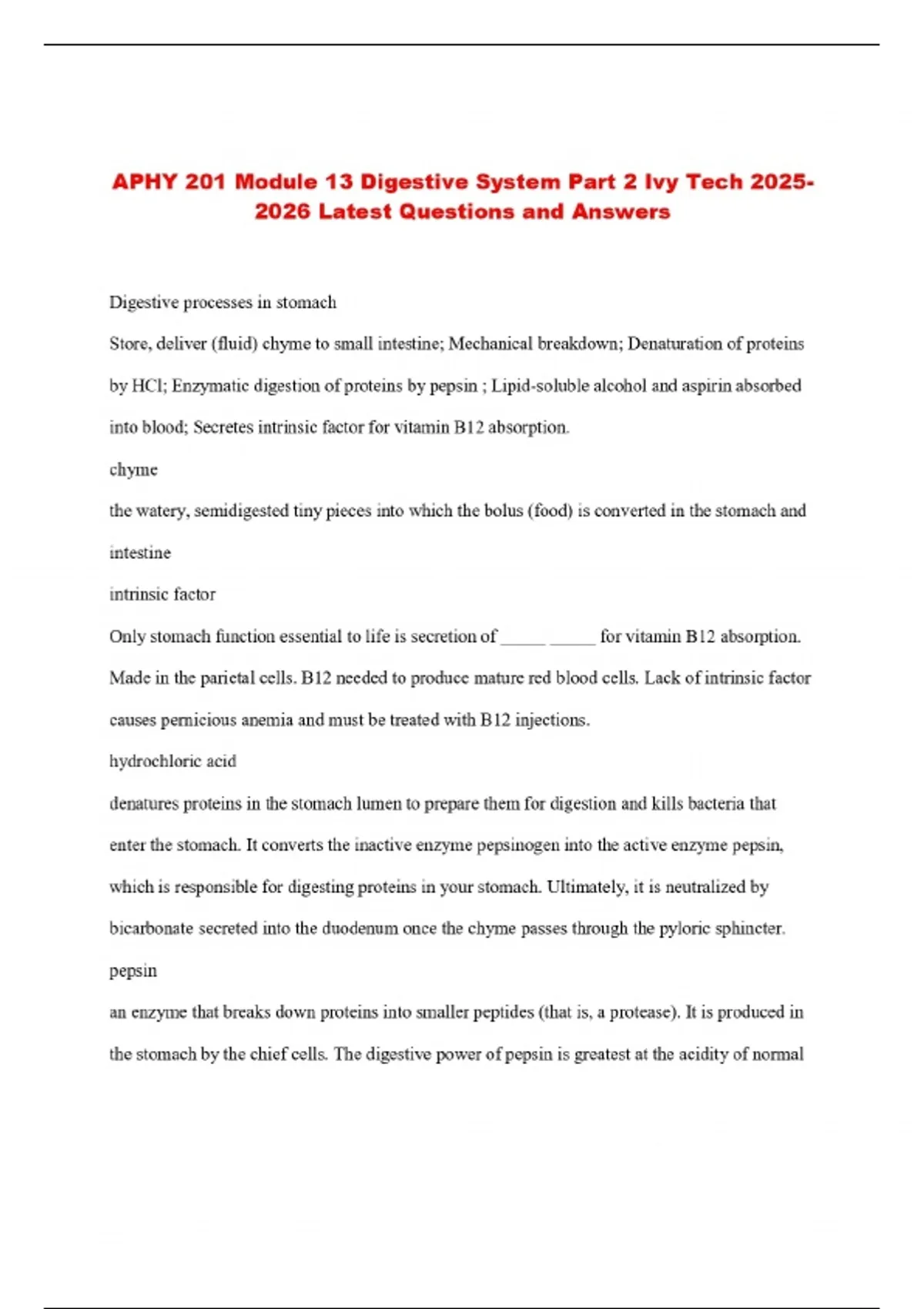 APHY 201 Module 13 Digestive System Part 2 Ivy Tech Latest Questions ...