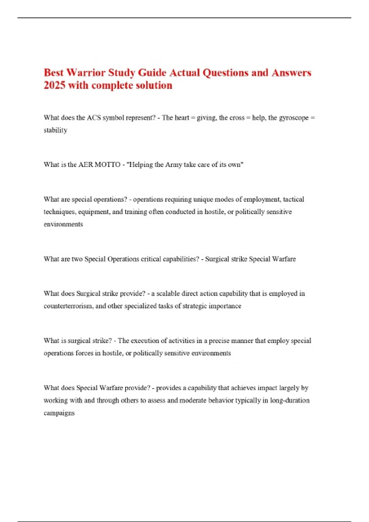 Best Warrior Study Guide Actual Questions and Answers 2025 with ...