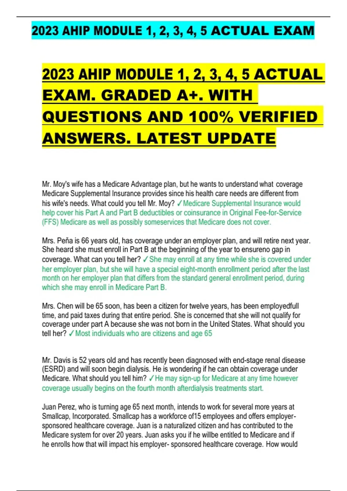 2023 AHIP MODULE 1, 2, 3, 4, 5 ACTUAL EXAM 2023 AHIP MODULE 1, 2, 3, 4, 5 ACTUAL EXAM. GRADED A+ ...