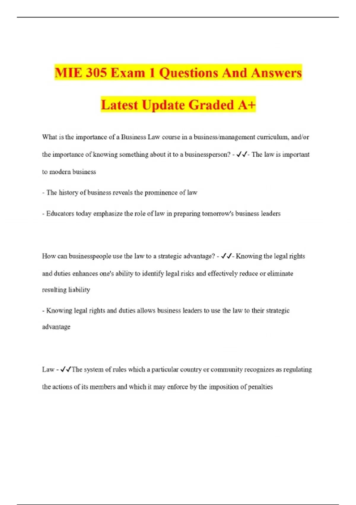 MIE 305 Exam 1 Questions And Answers Latest Update Graded A+ - MIE 305 ...
