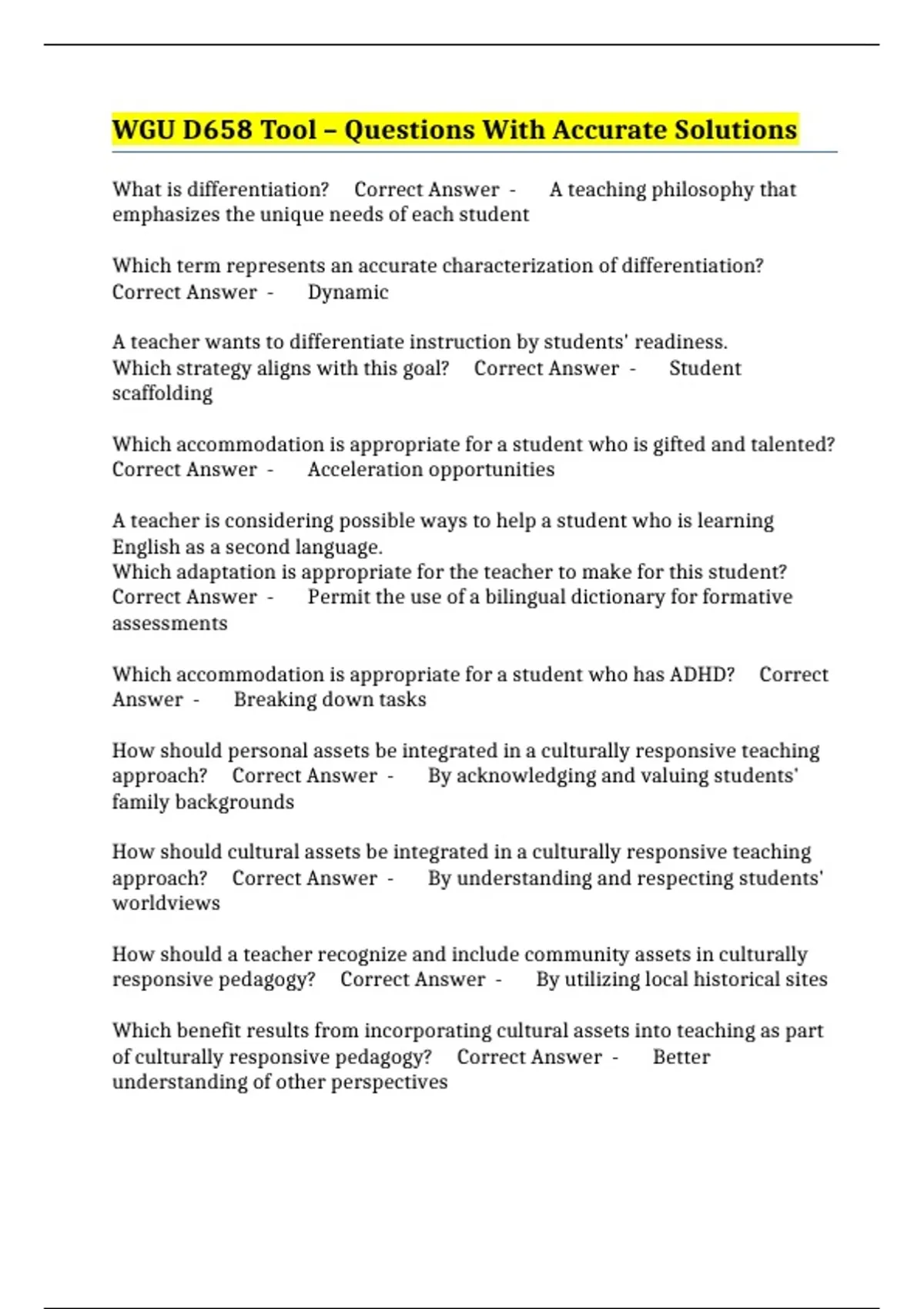 VALUE PACK:- WGU D658 PLANNING INSTRUCTIONAL STRATEGIES FOR MEANINGFUL ...