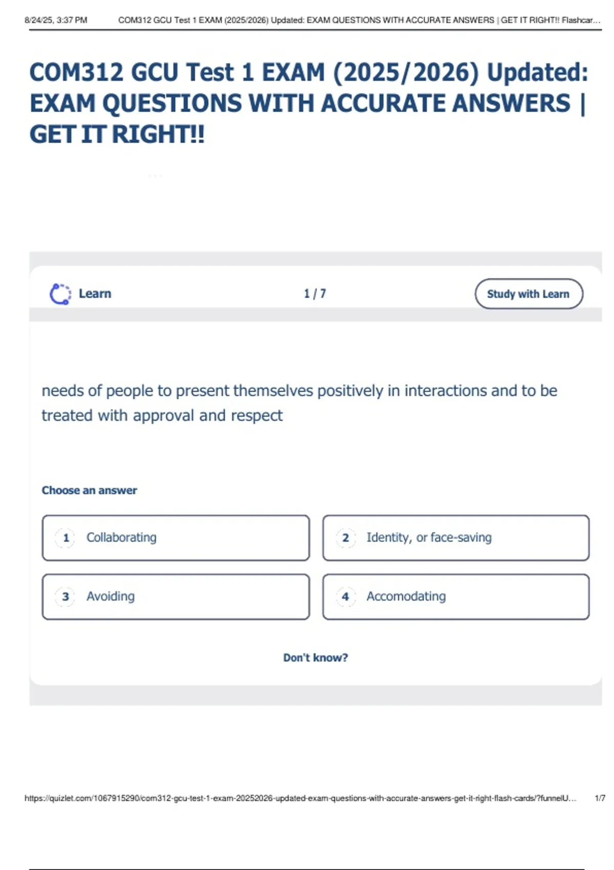 COM312 GCU Test 1 EXAM (2025/2026) Updated: EXAM QUESTIONS WITH ...