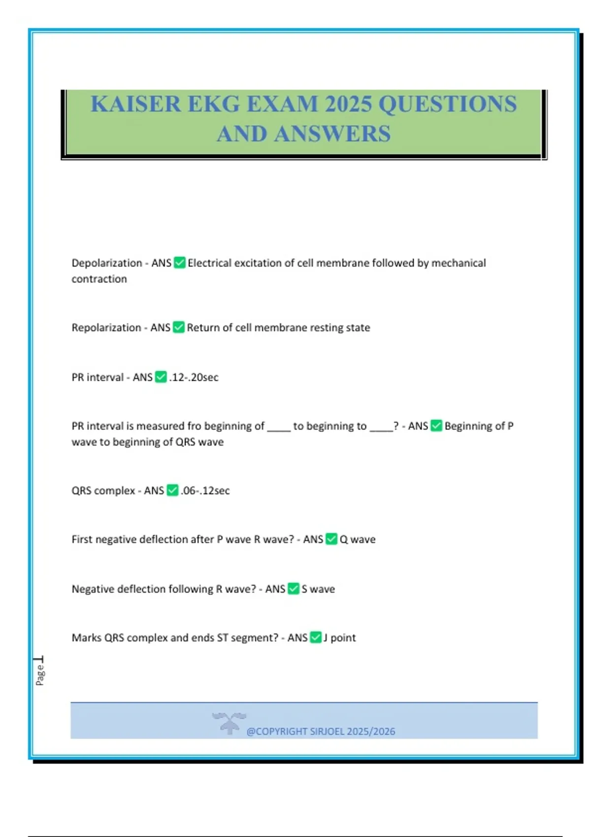 KAISER EKG EXAM 2025 QUESTIONS AND ANSWERS - KAISER EKG - Stuvia US