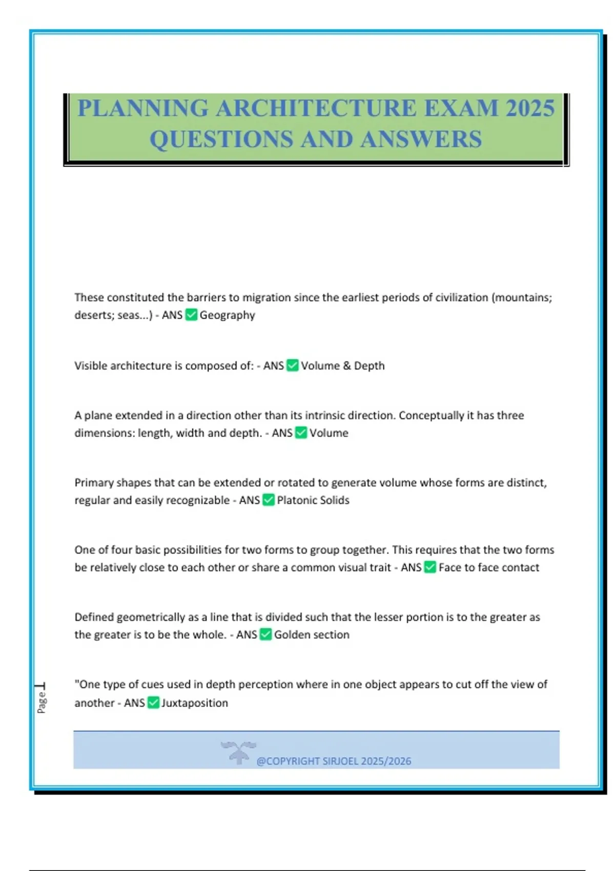PLANNING ARCHITECTURE EXAM 2025 QUESTIONS AND ANSWERS - PLANNING ...