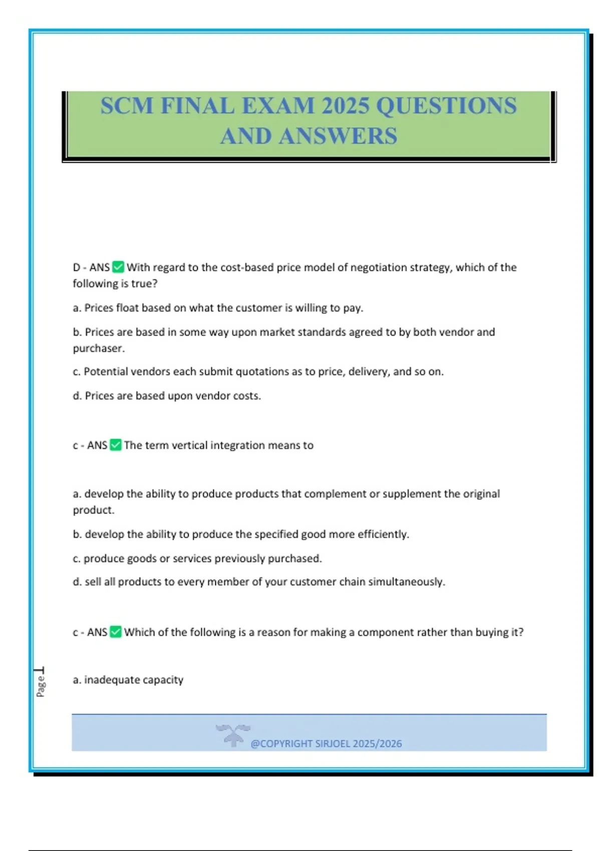 SCM FINAL EXAM 2025 QUESTIONS AND ANSWERS - SCM - Stuvia US
