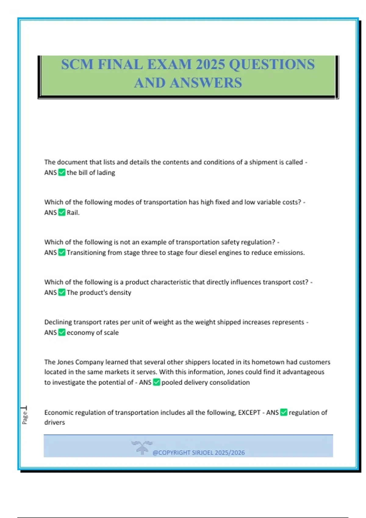 SCM FINAL EXAM 2025 QUESTIONS AND ANSWERS - SCM - Stuvia US
