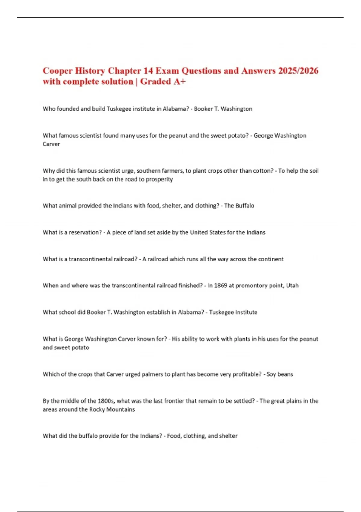 Cooper History Chapter 14 Exam Questions and Answers 2025/2026 with ...