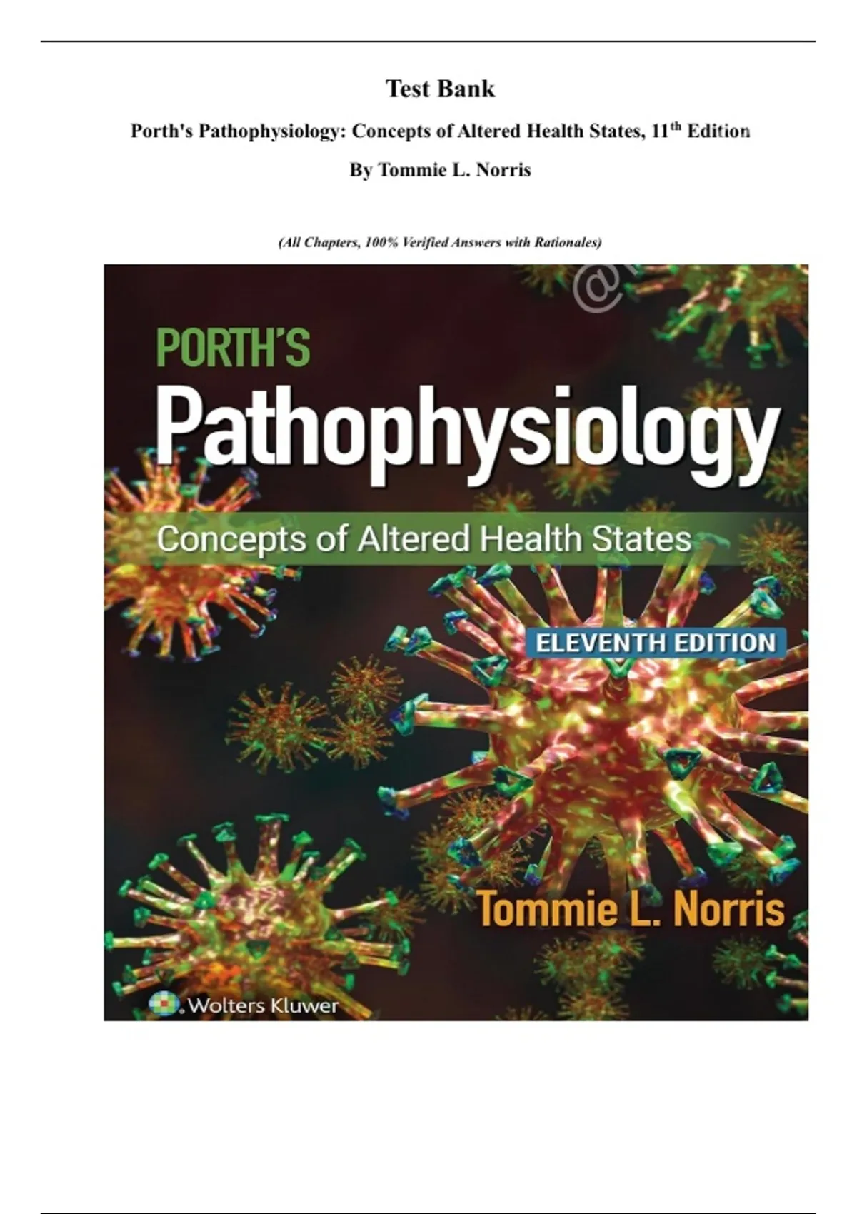 Test Bank Porth's Pathophysiology: Concepts of Altered Health States ...