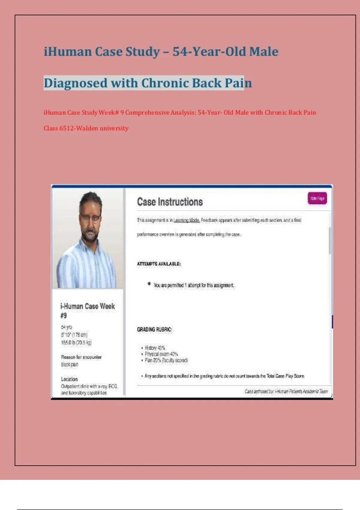 iHuman Case Study Week# 9 Comprehensive Analysis: 54-Year- Old Male ...