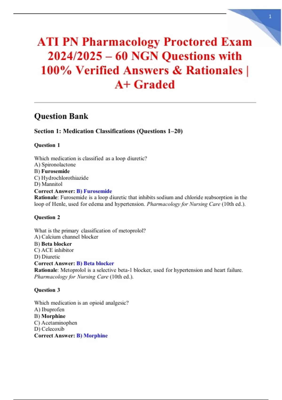 ATI PN Pharmacology Proctored Exam 2024/2025 – 60 NGN Questions with 100% Verified Answers ...