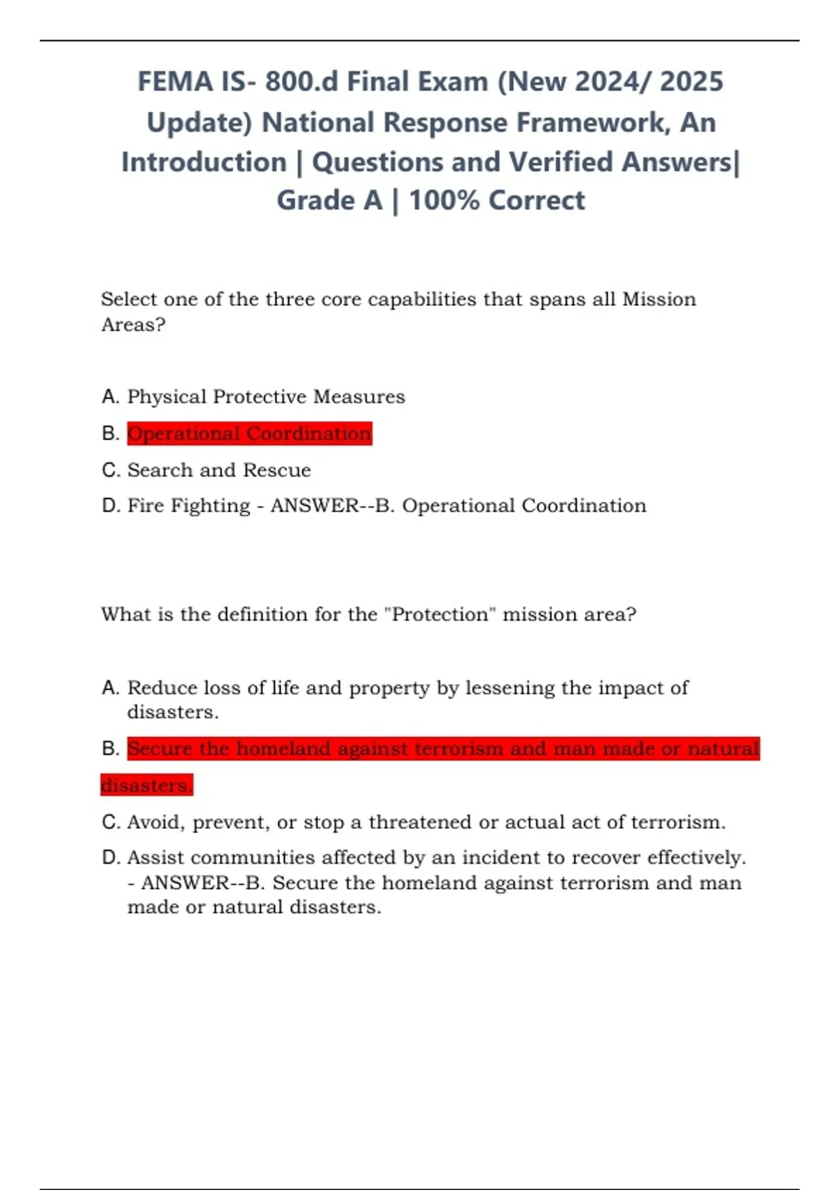 FEMA IS-800.d Final Exam – National Response Framework, An Introduction ...
