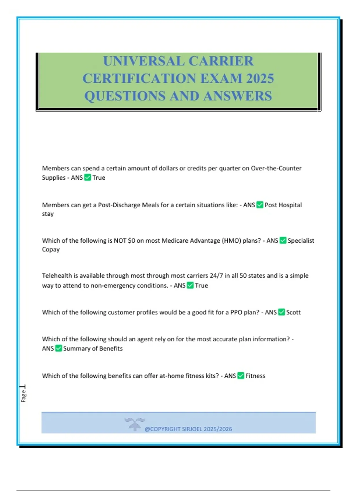 UNIVERSAL CARRIER CERTIFICATION EXAM 2025 QUESTIONS AND ANSWERS ...