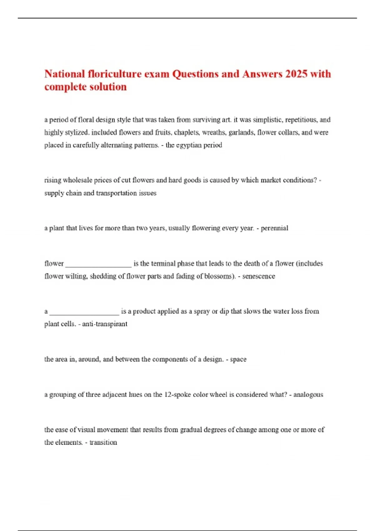 National floriculture exam Questions and Answers 2025 with complete ...
