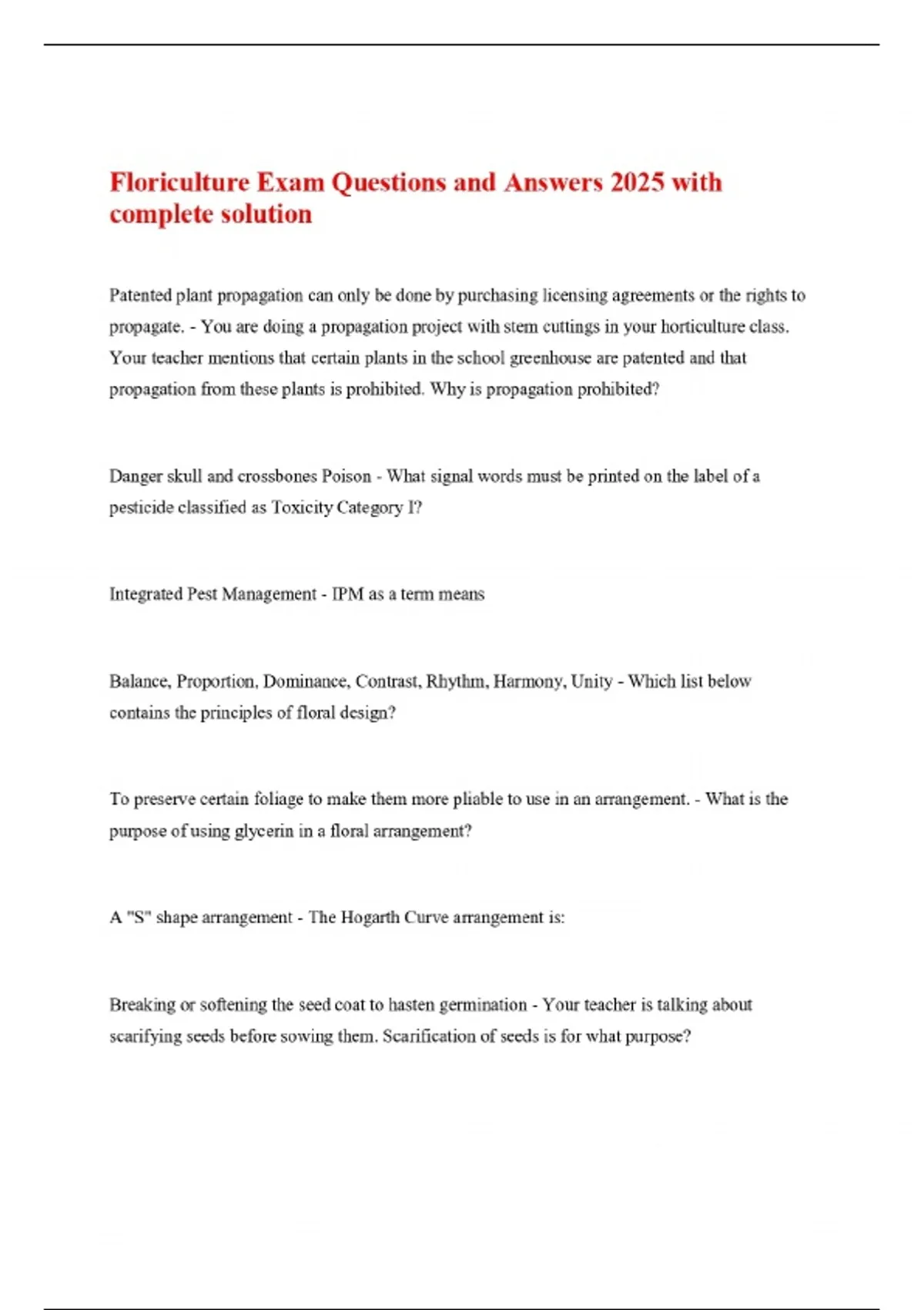 Floriculture Exam Questions and Answers 2025 with complete solution ...