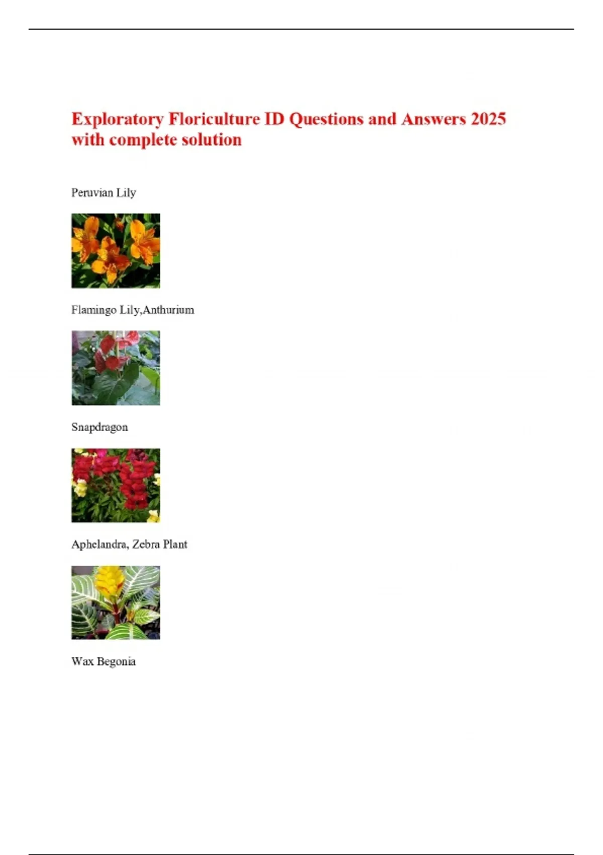 Exploratory Floriculture ID Questions and Answers 2025 with complete ...