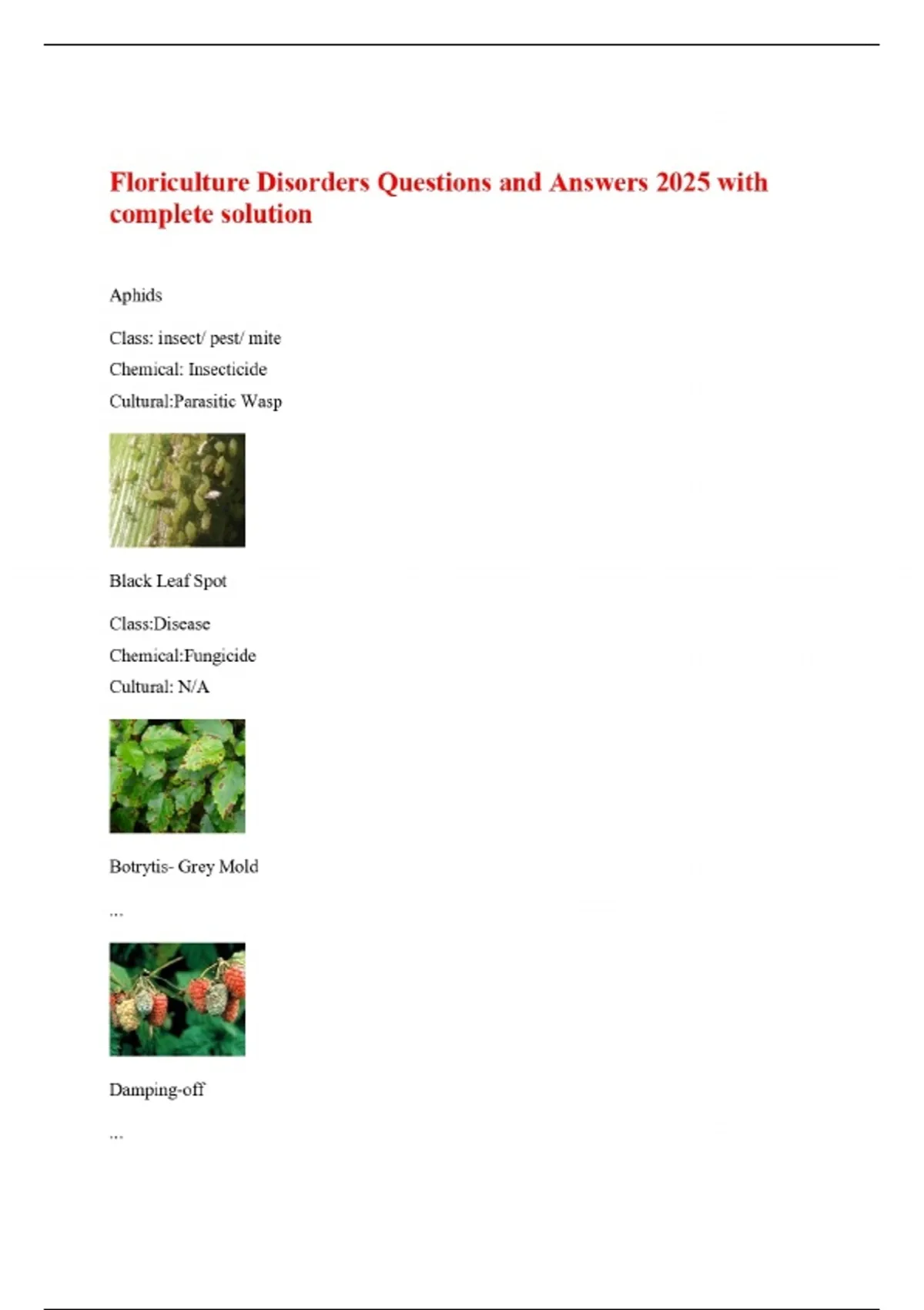 Floriculture Disorders Questions and Answers 2025 with complete ...