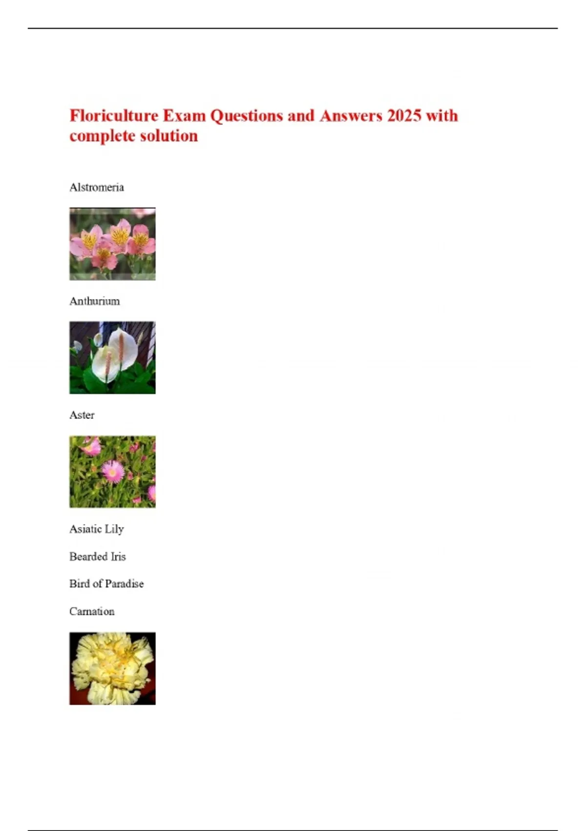 Floriculture Exam Questions and Answers 2025 with complete solution ...