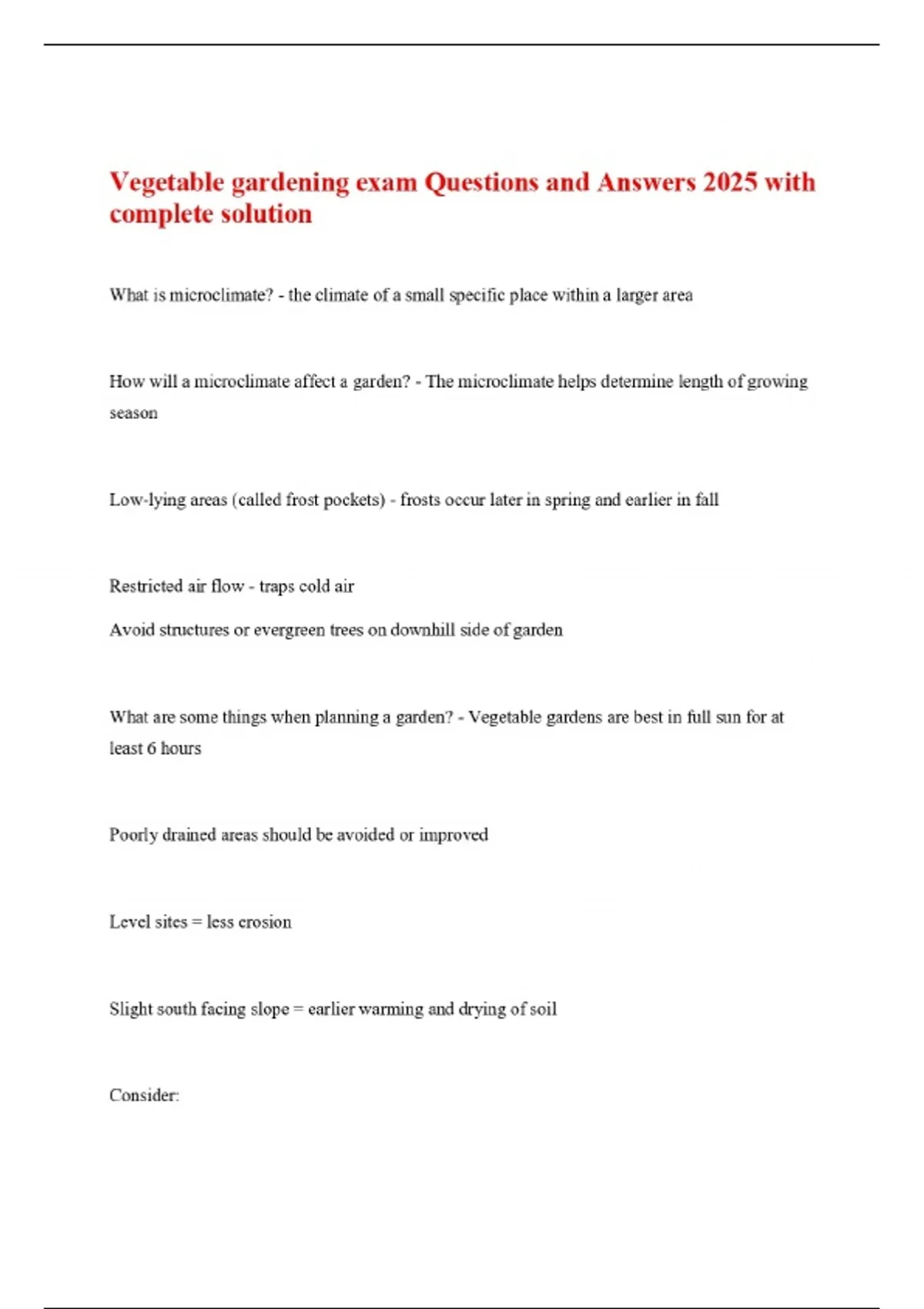 Vegetable gardening exam Questions and Answers 2025 with complete ...