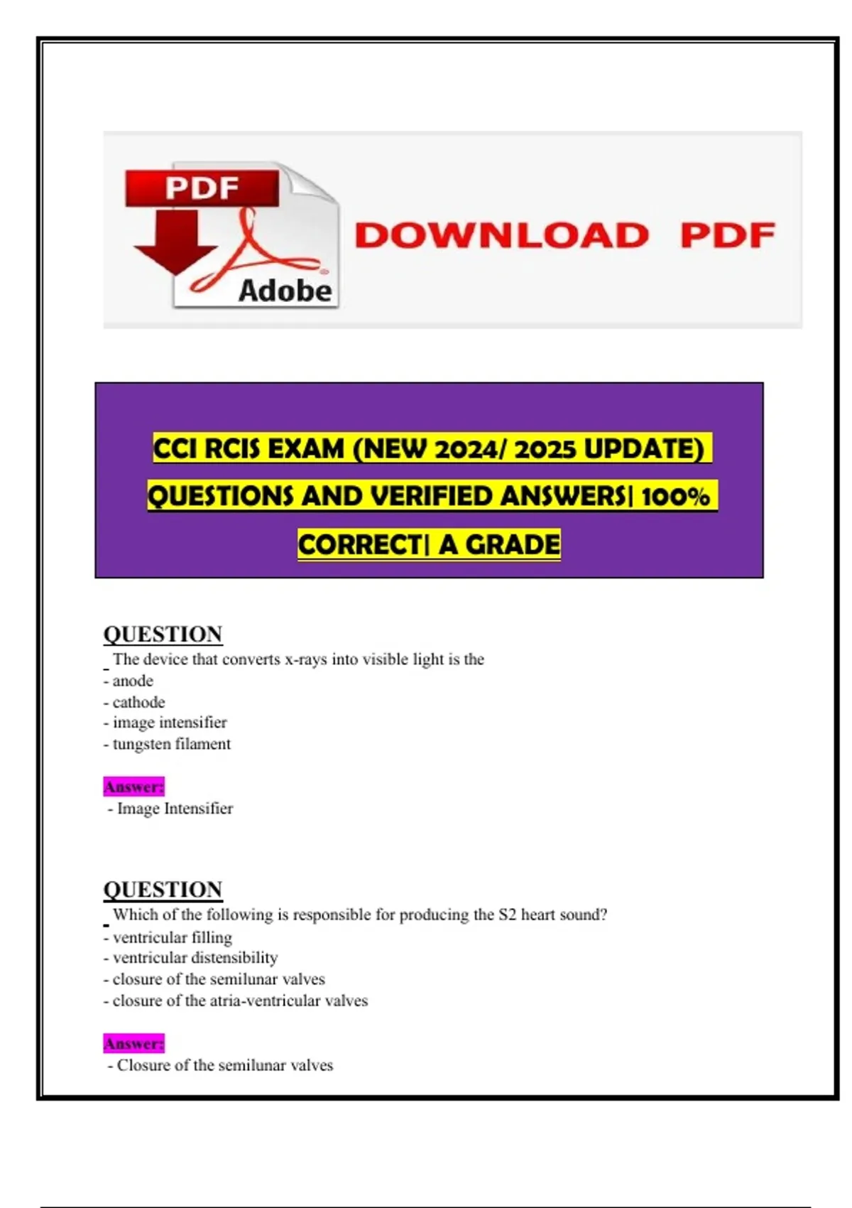CCI RCIS EXAM (NEW 2024/ 2025 UPDATE) QUESTIONS AND VERIFIED ANSWERS ...