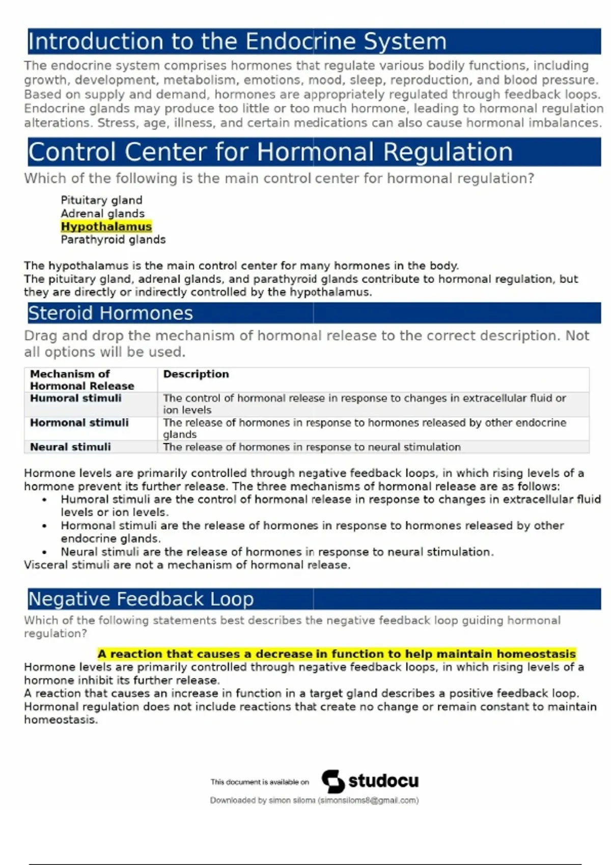 EDAPT Endocrine System Overview / Regulation & Feedback Loops / Study Guide + Practice Questions ...