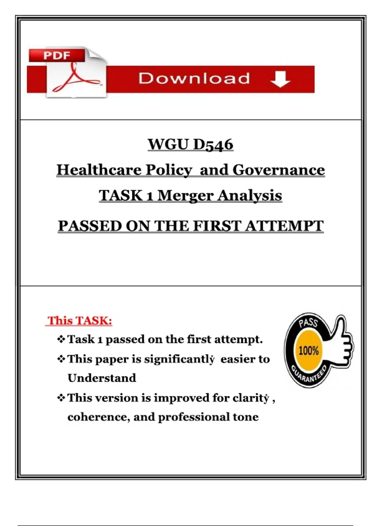 WGU D546 Healthcare Policy and Governance (2025) – Task 1 Merger ...
