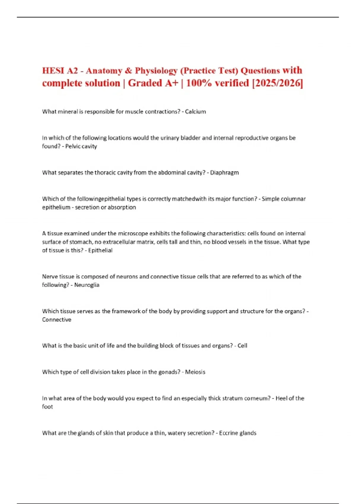 HESI A2 - Anatomy & Physiology (Practice Test) Questions with complete ...