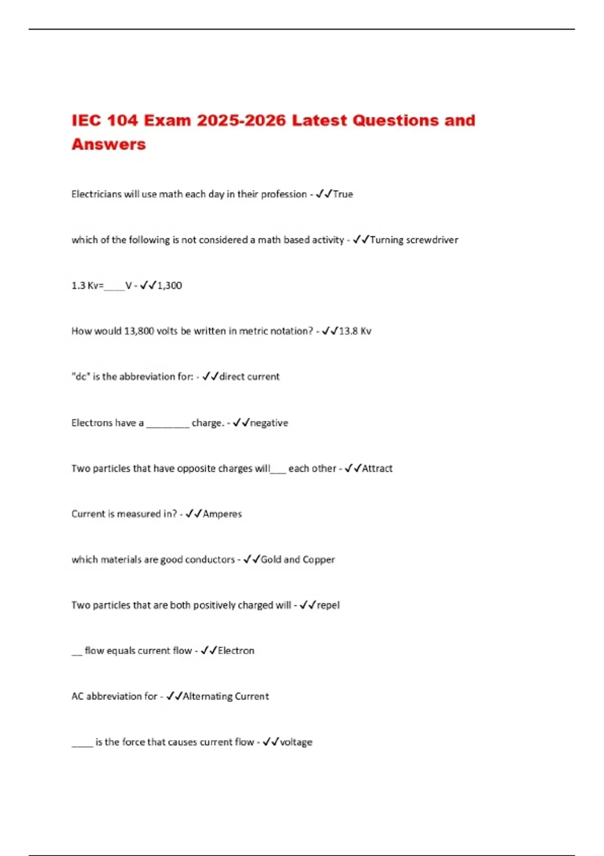 IEC 104 Exam Latest Questions and Answers - IEC - Stuvia US