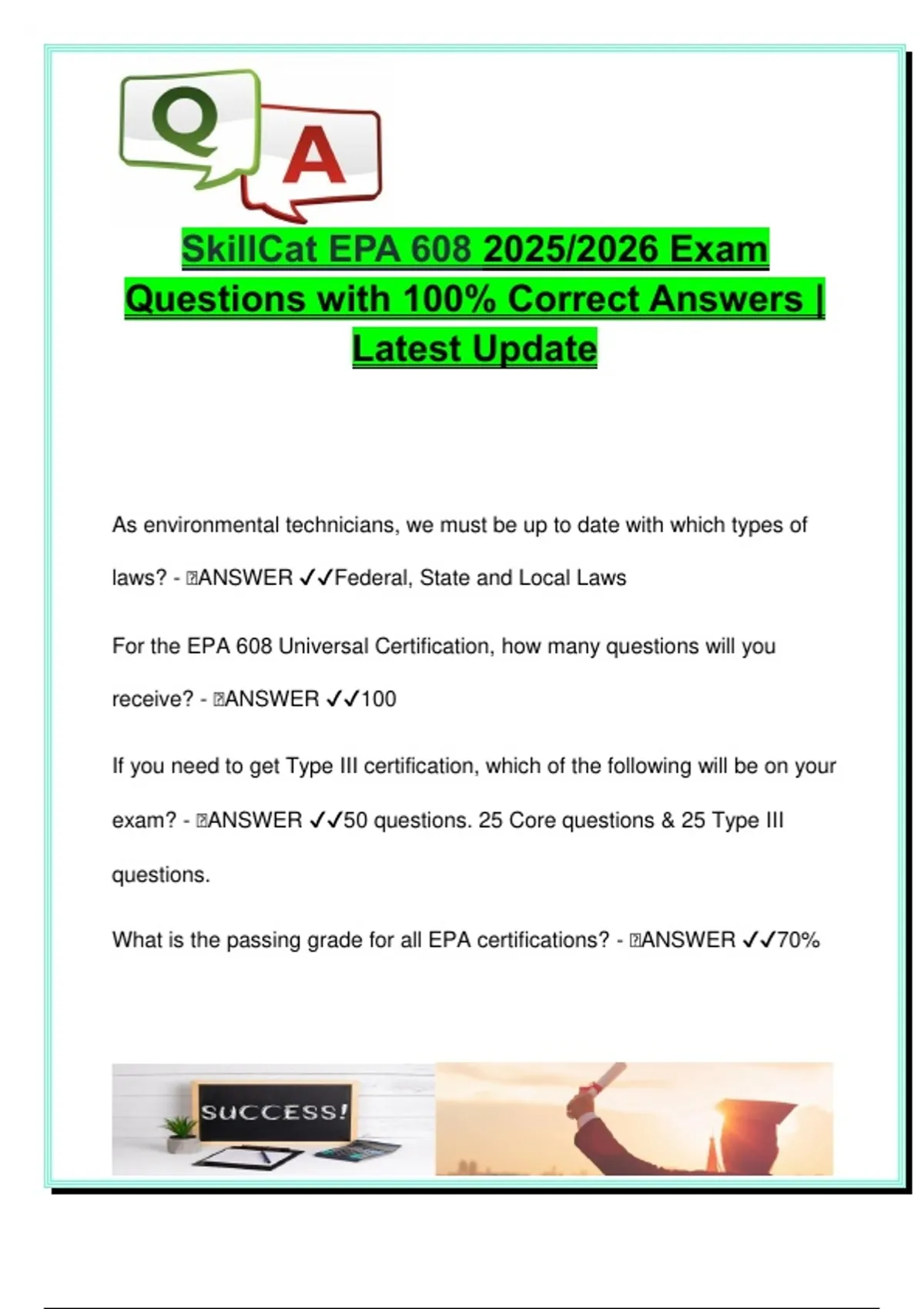 SkillCat EPA 608 2025/2026 Exam Questions with 100% Correct Answers ...