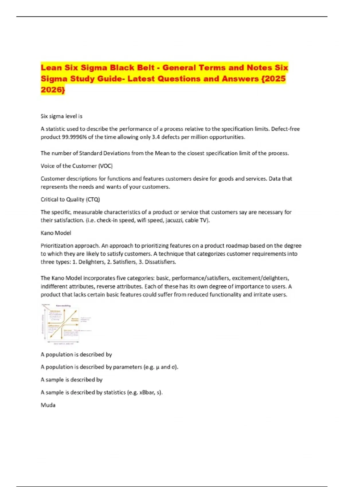 Lean Six Sigma Black Belt - General Terms and Notes Six Sigma Study ...
