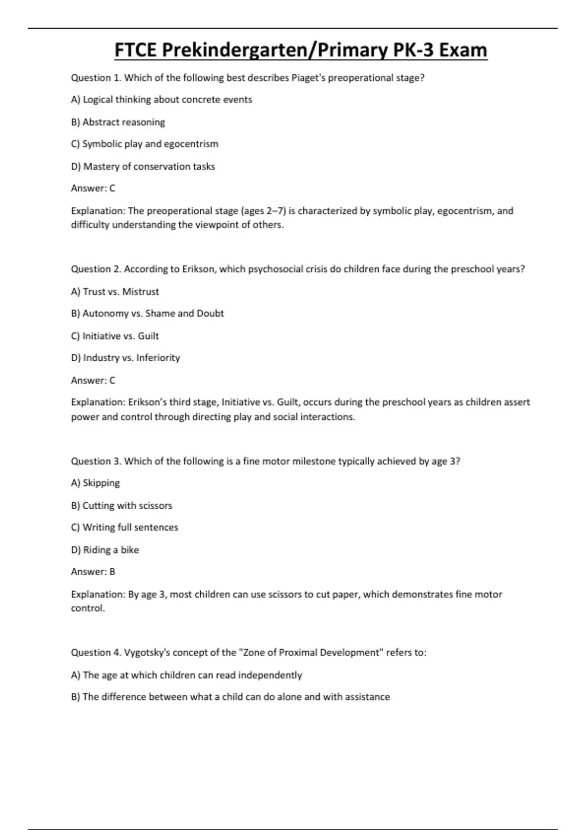 FTCE Prekindergarten/Primary PK-3 Exam - Computer - Stuvia US