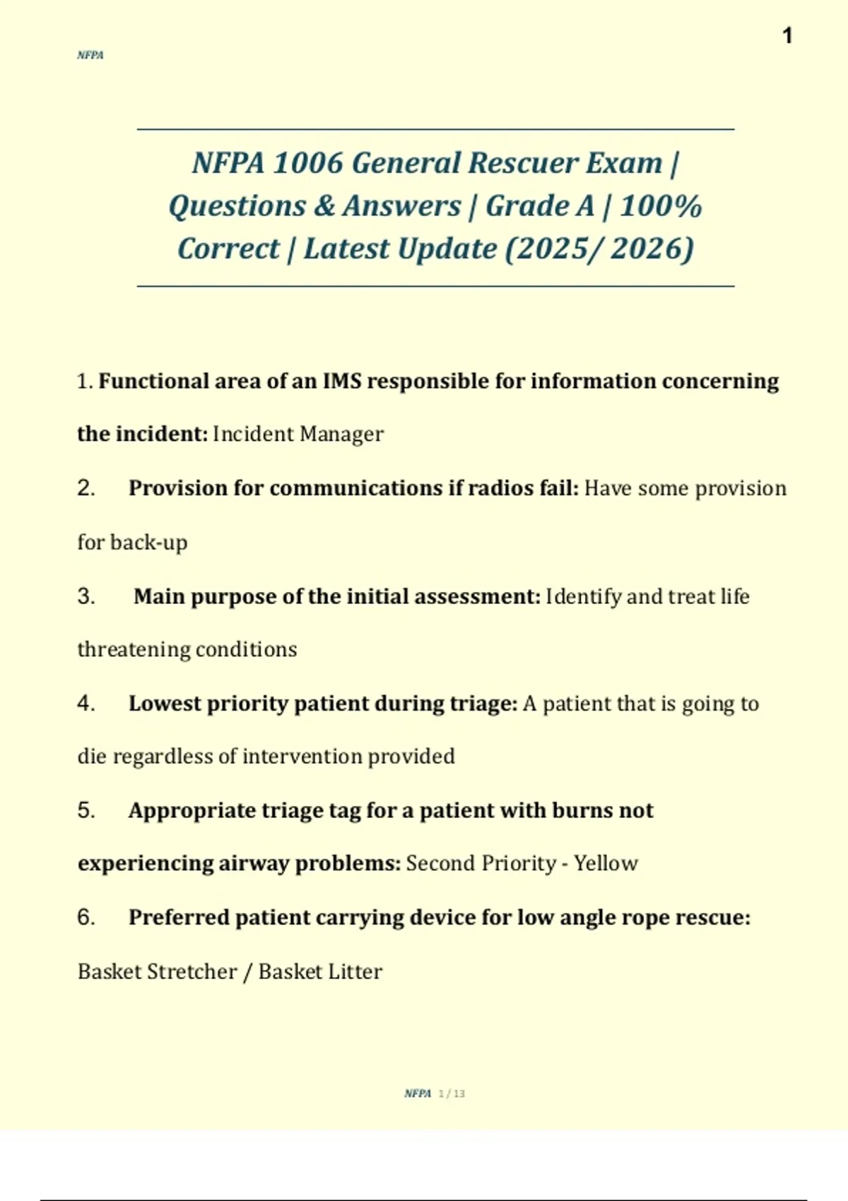 NFPA 1006 Exam Technical Rescuer, General Rescuer, Rope Level & Written ...