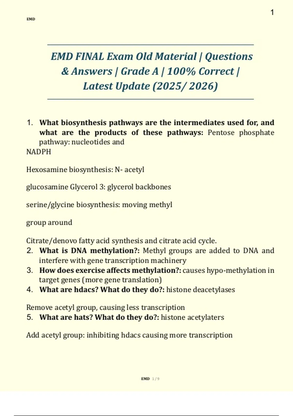 EMD FINAL Exam Old Material | Questions & Answers | Grade A | 100% ...