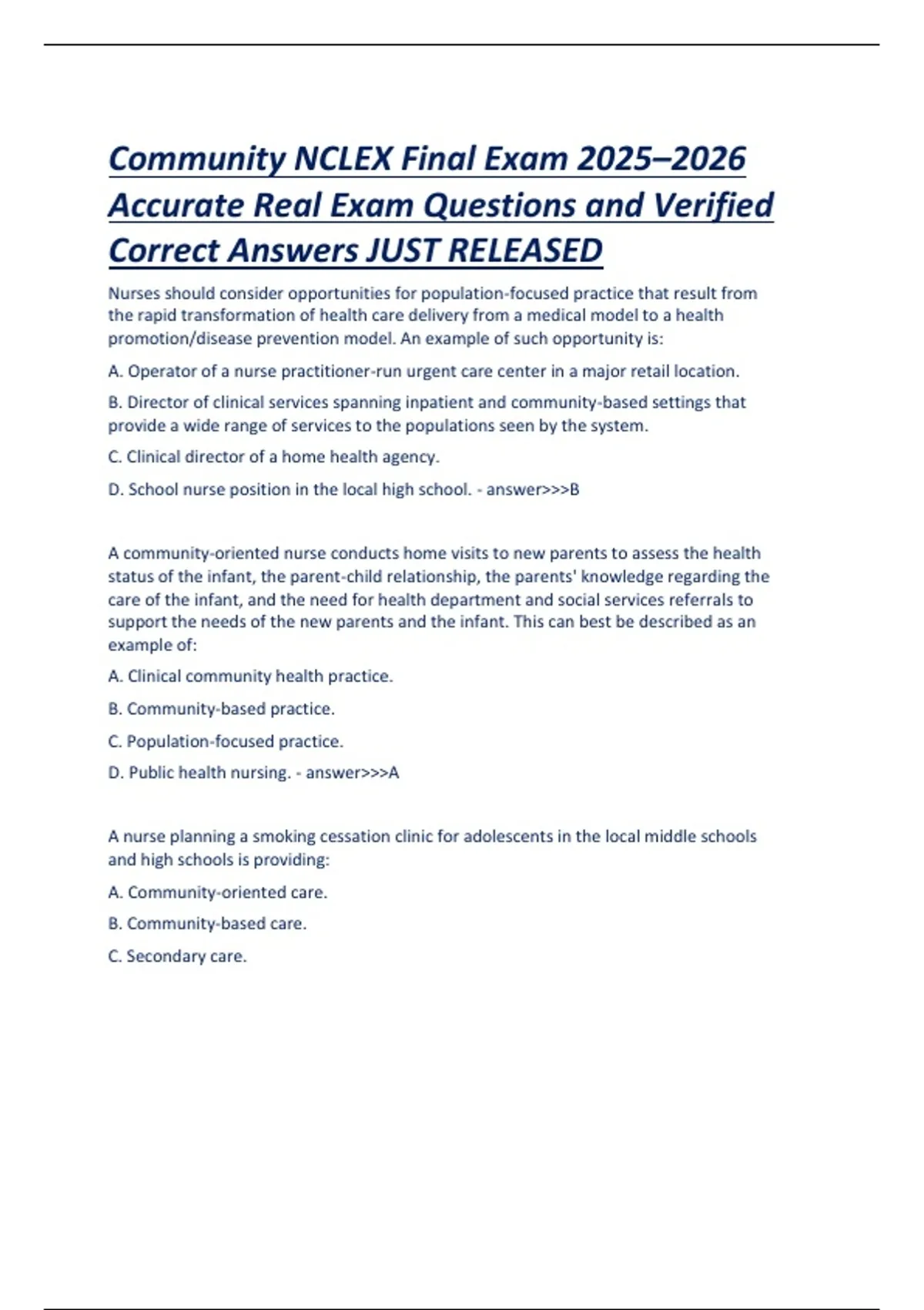 Community NCLEX Final Exam 2025–2026 | Accurate Real Exam Questions ...