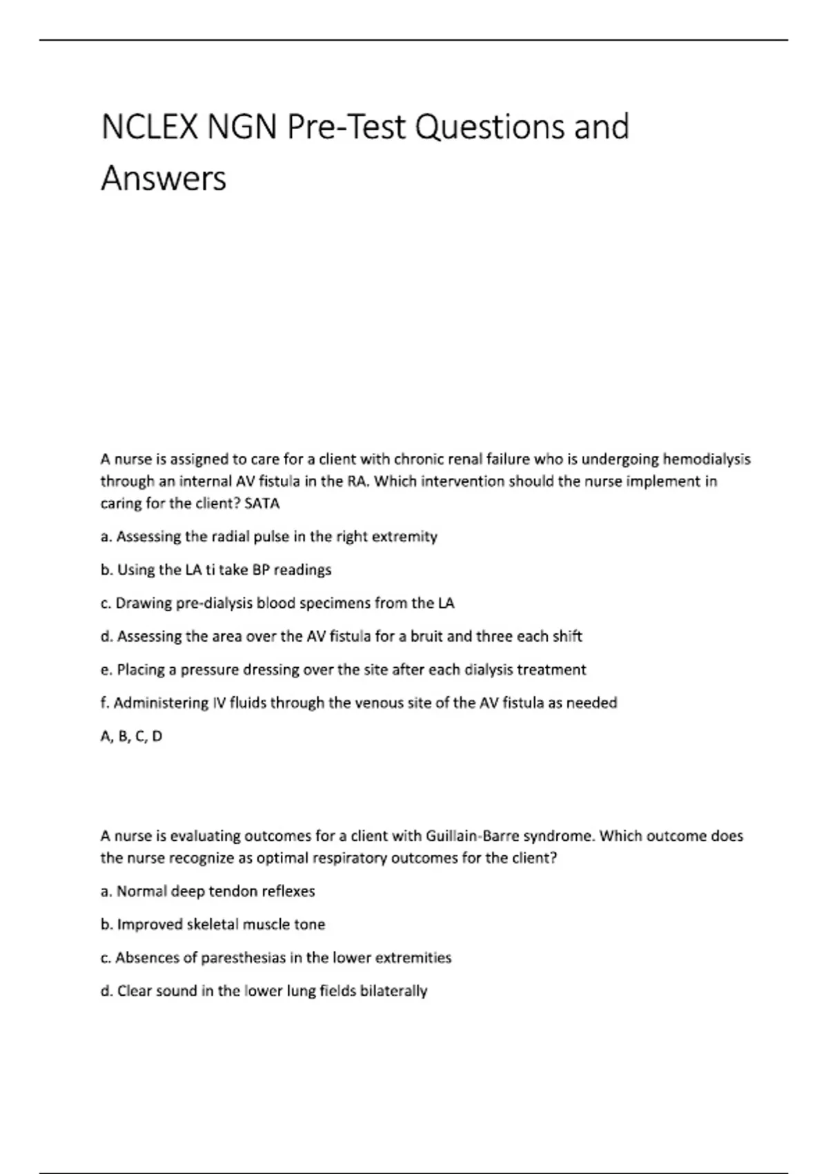 NCLEX NGN Pre-Test 2025/2026 – Latest Practice Questions with Correct ...
