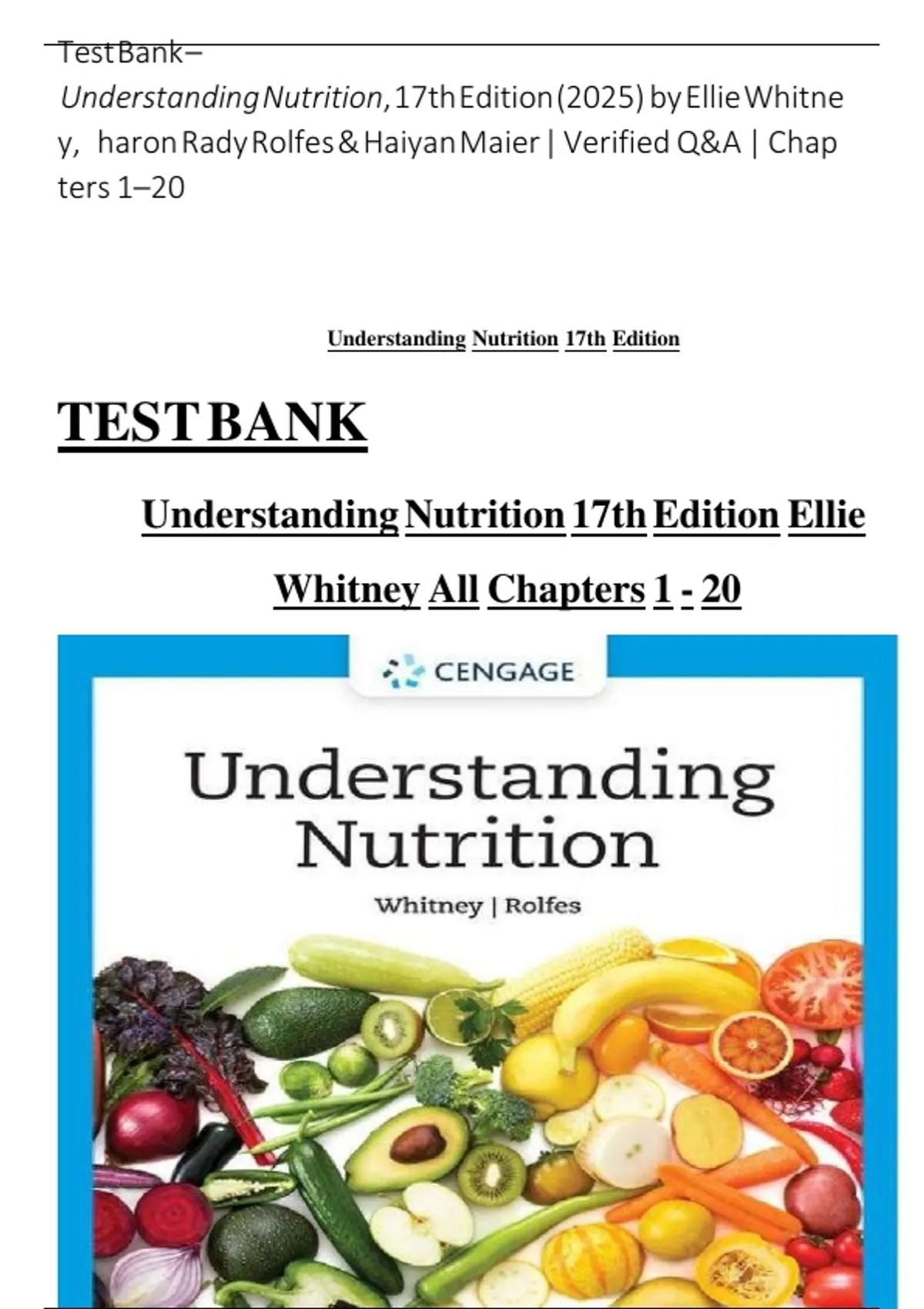 Understanding Nutrition – Test Bank & Verified Q&A (17th Edition, 2025 ...