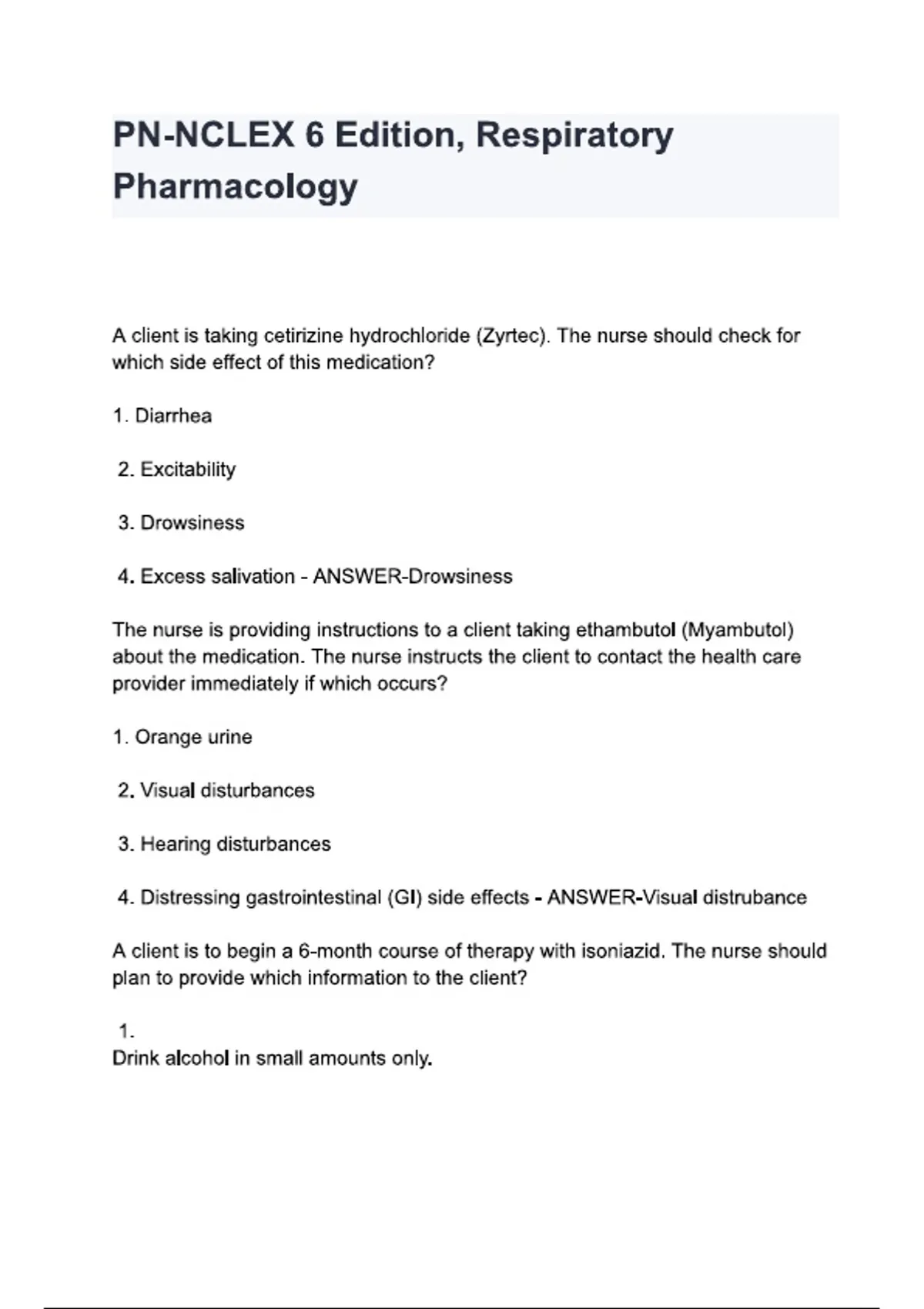 PN NCLEX 6th Edition Respiratory Pharmacology – Complete Questions with ...