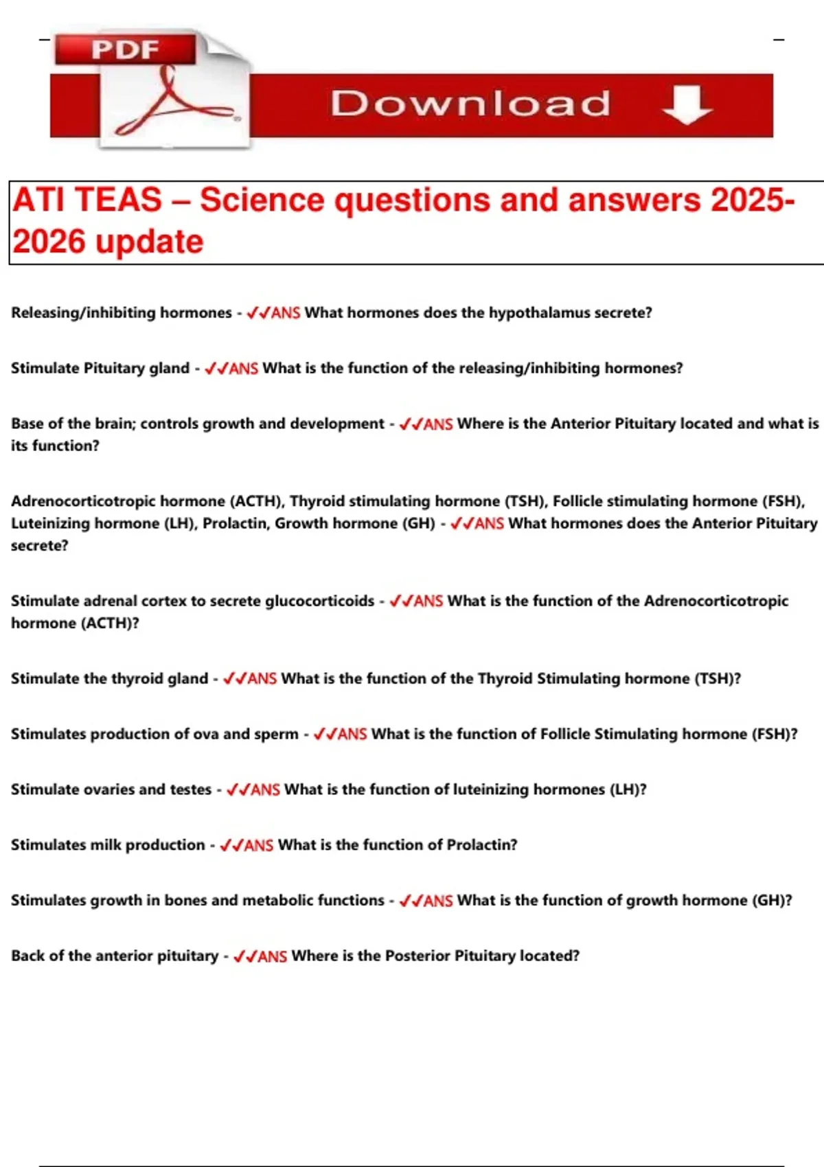ATI TEAS – Science questions and answers update - ATI TEAS – Science ...
