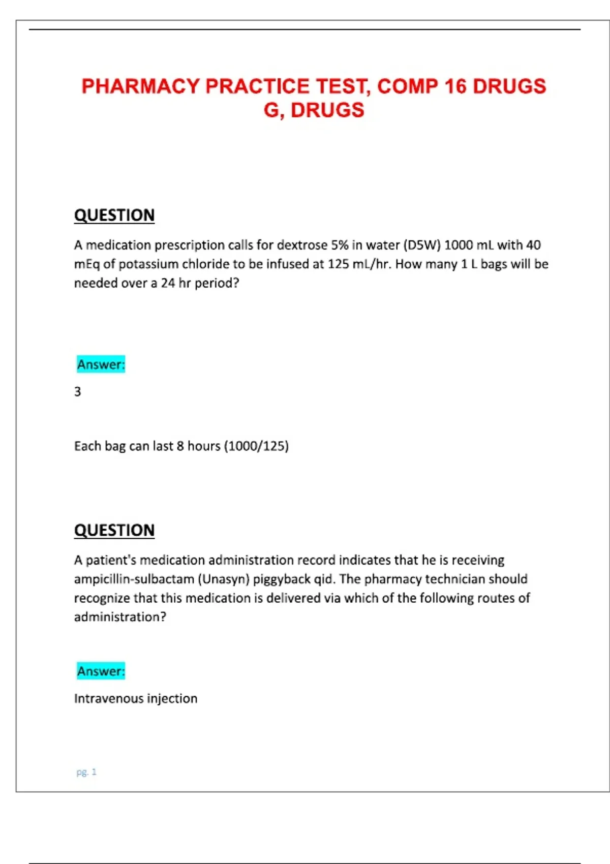 Pharmacy Practice Test 2025–2026 | COMP 16 Drugs, Generic & Brand Names ...