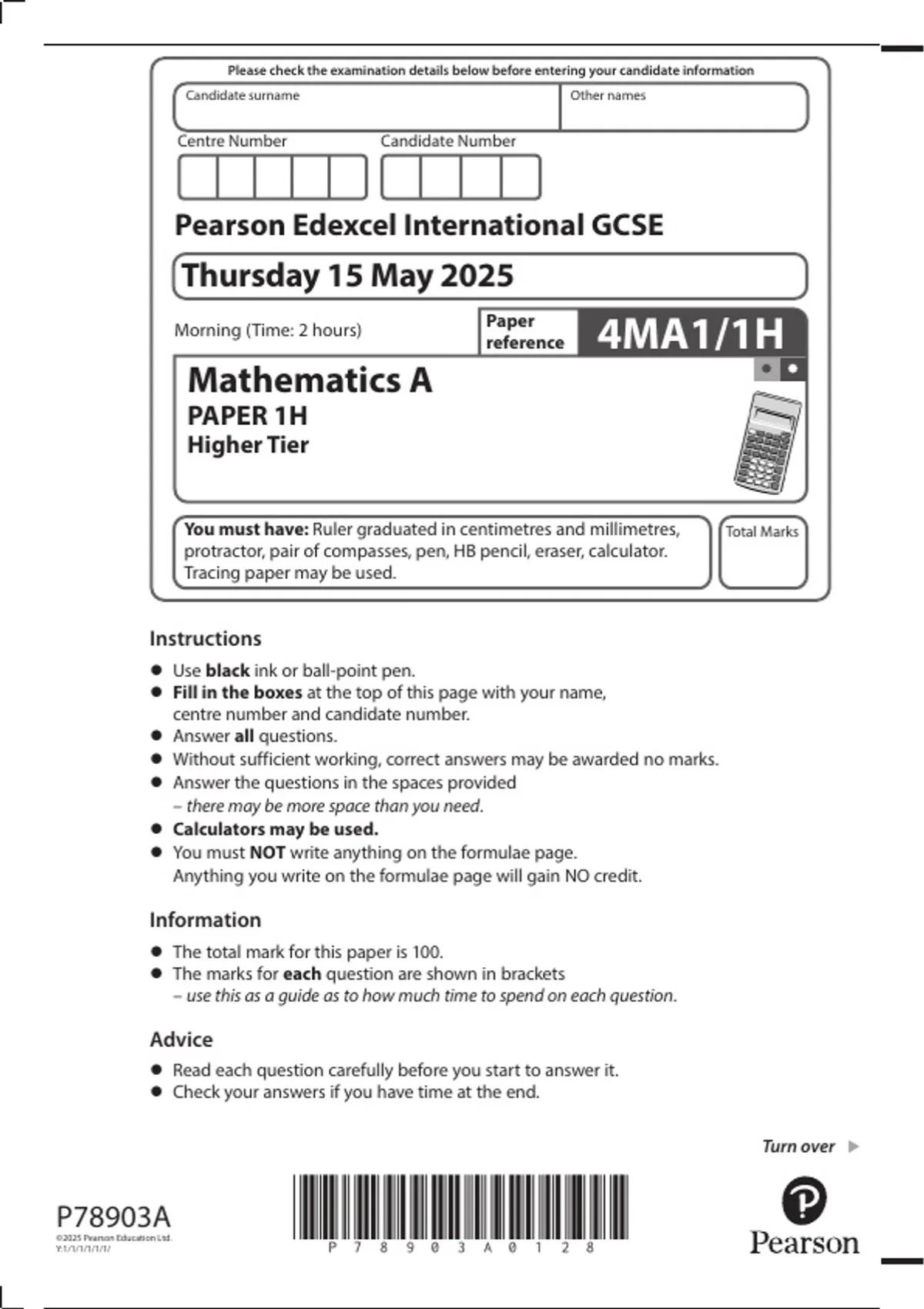 2025 IGCSE EDEXCEL PEARSON Mathematics A Paper 1 Higher - Maths - Stuvia UK