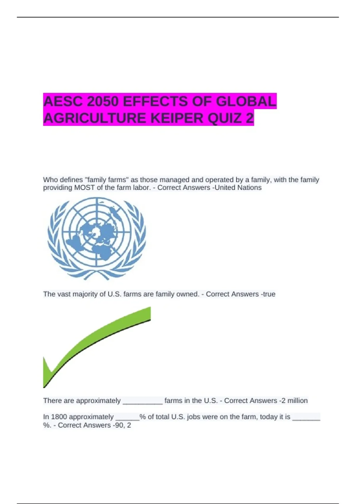AESC 2050 EFFECTS OF GLOBAL AGRICULTURE KEIPER QUIZ 2 WITH COMPLETE ...