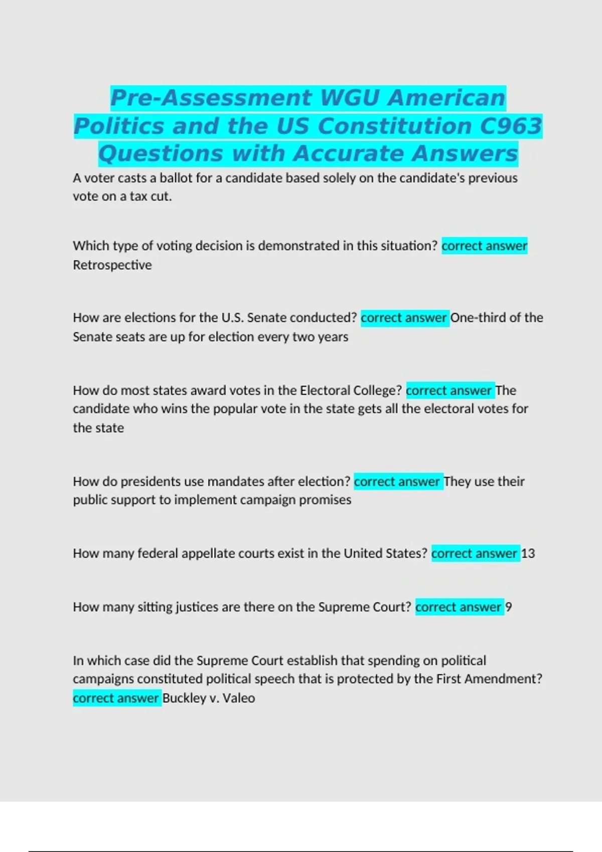 Pre-Assessment WGU American Politics and the US Constitution C963 ...