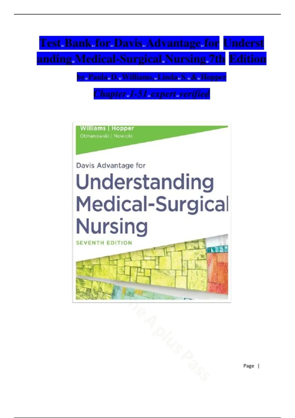 TEST BANK FOR Davis Advantage for Understanding Medical-Surgical ...