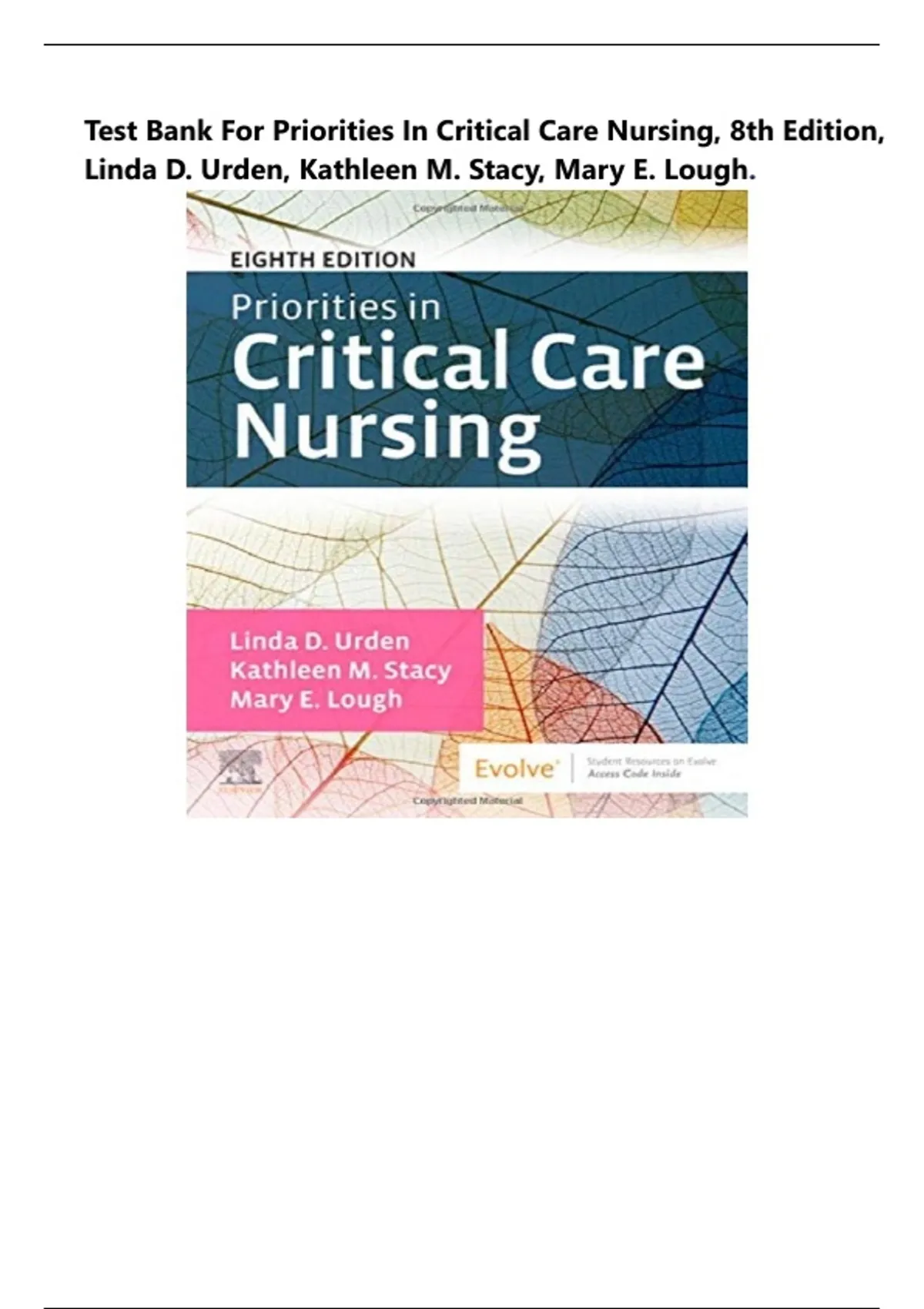 Test Bank for Priorities in Critical Care Nursing, 8th Edition, Linda D ...